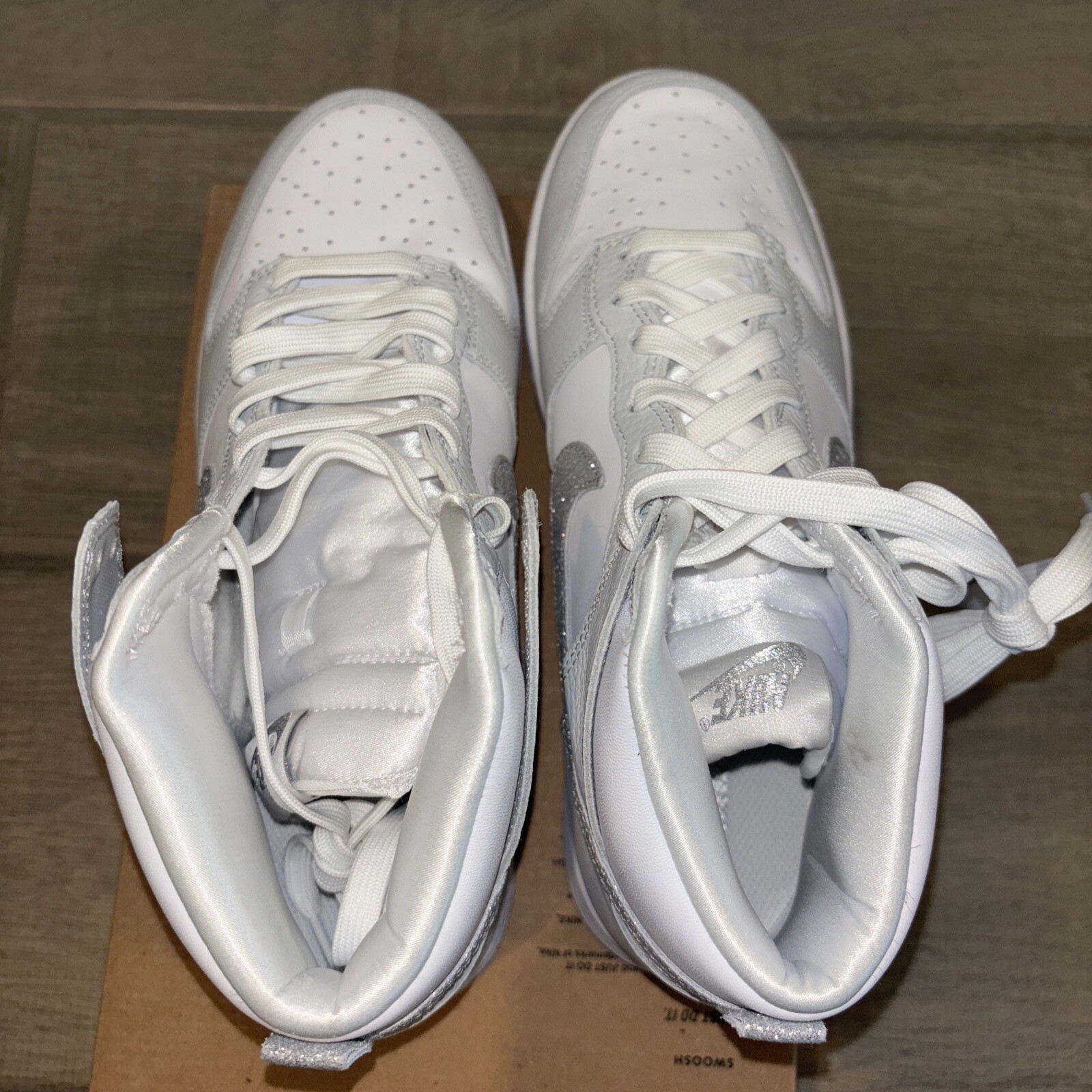 Size 8 - Nike Dunk High Silver Glitter Swoosh W for sale online | eBay