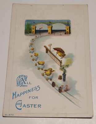 Vintage Postcard A Happiness for Easter, Chicks Hatching from Egg Car ...