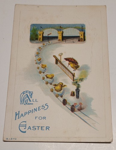 Vintage Postcard A Happiness for Easter, Chicks Hatching from Egg Car ...