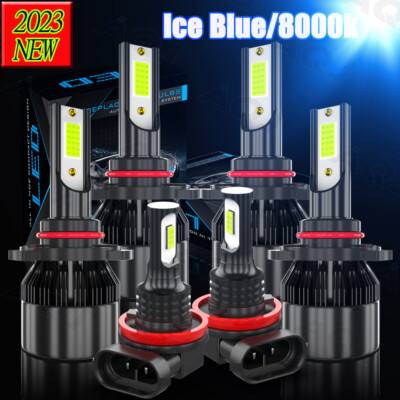 9005+9006+H11 8000K Ice Blue Combo 2-Side COB LED Headlight Kits High ...