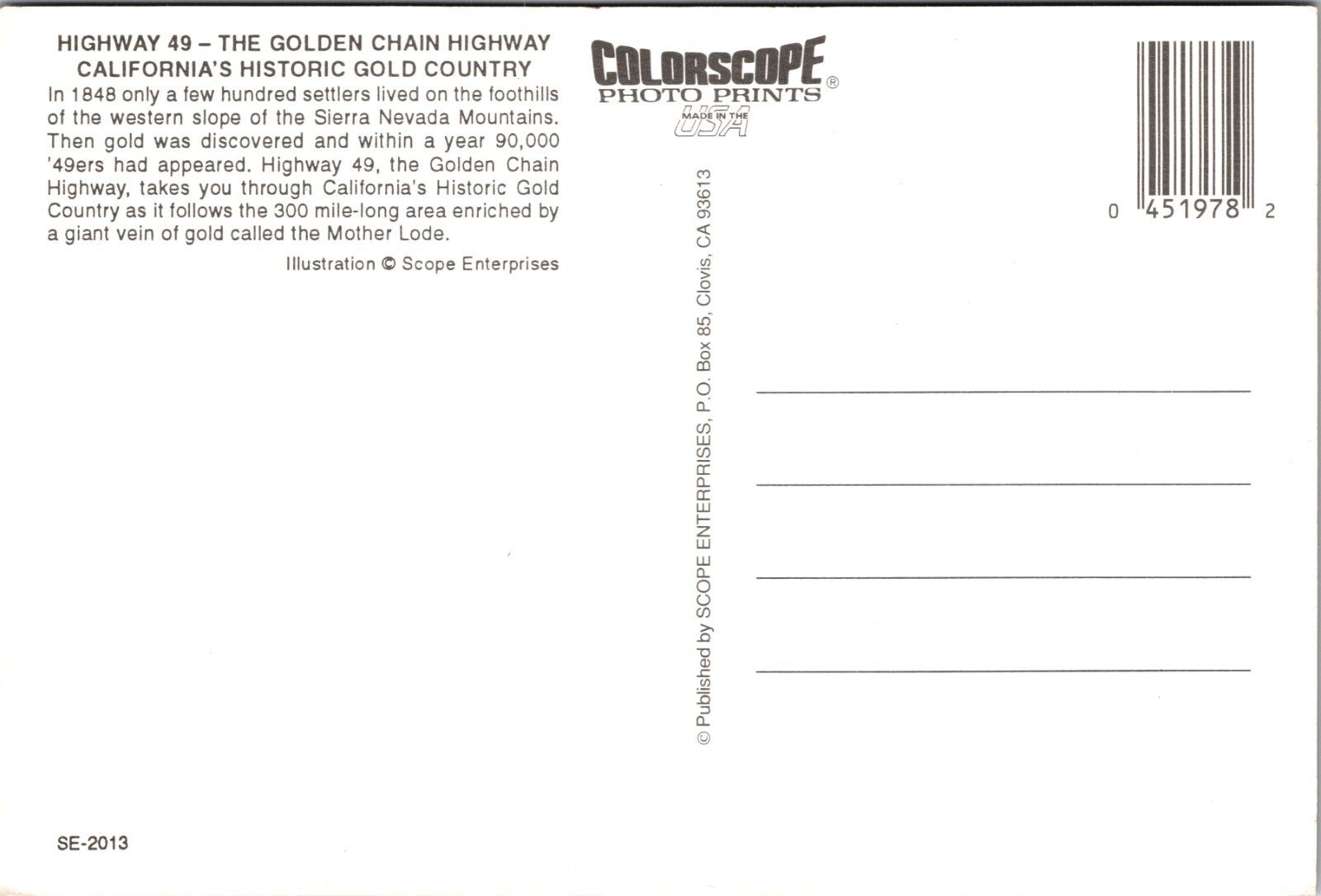 Highway 49 Gold Country Map Prospector California Postcard | eBay