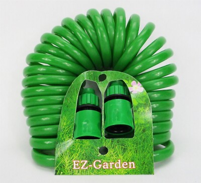 EZ Garden or RV Recoil Hose 23ft Green Quick Connect Fittings Coil-N ...