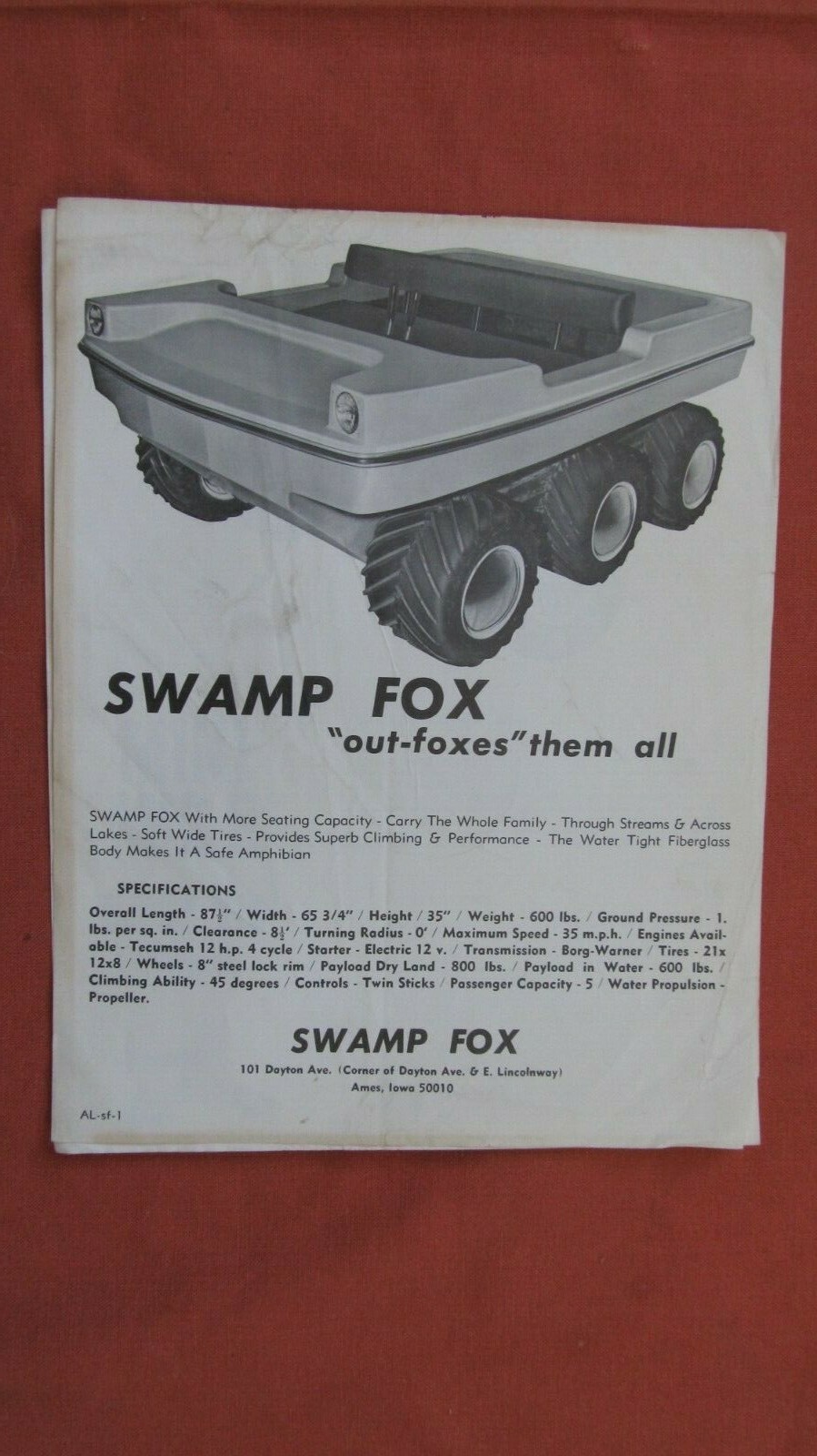 ORIGINAL SWAMP FOX ATV , SALES BROCHURE , AMES IOWA | eBay