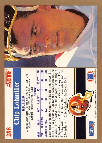 Chip Lohmiller 1991 Score 288 Washington Redskins Football Card | eBay