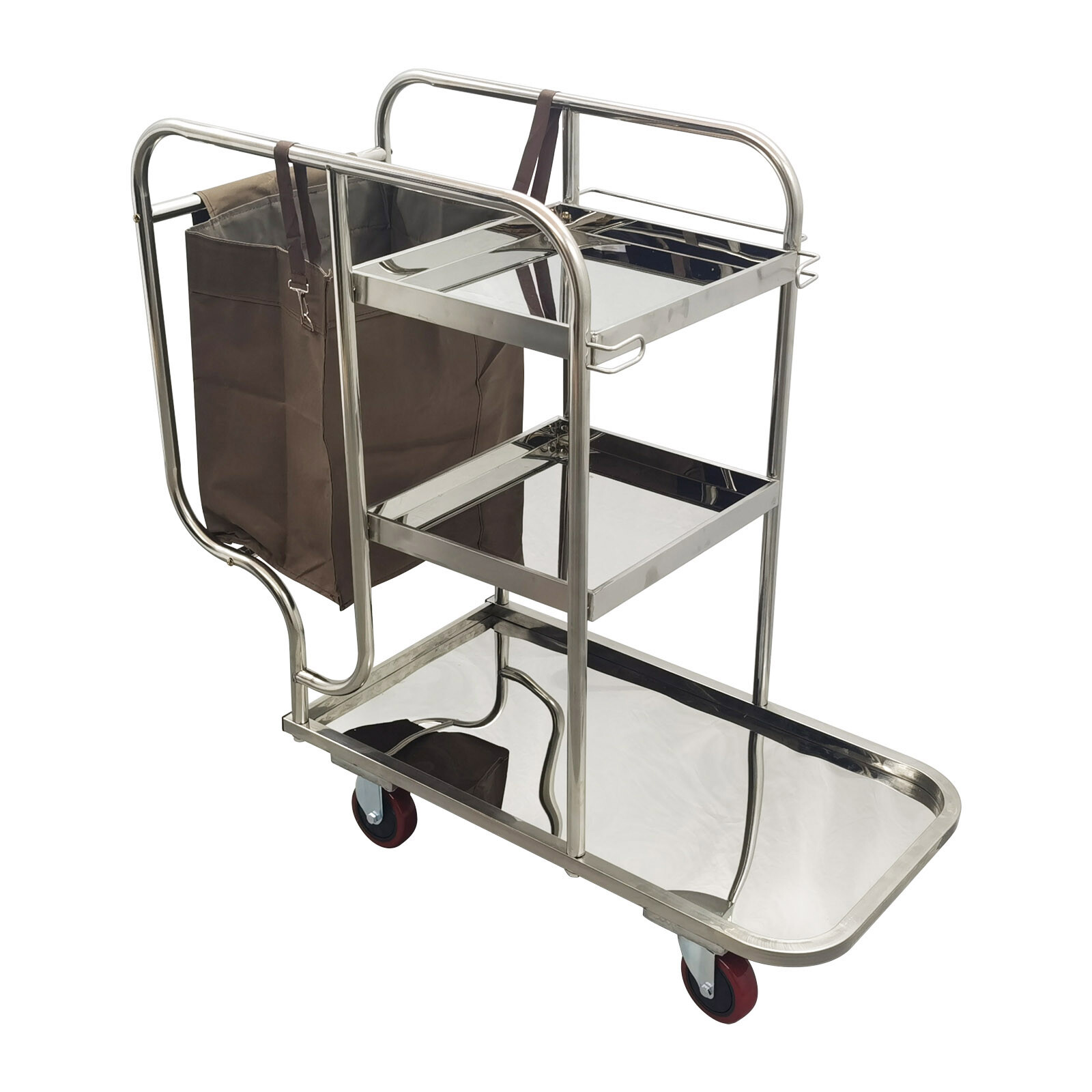 Stainless Steel cleaning trolley With Cloth Bag Housekeeping Cart Hotel ...