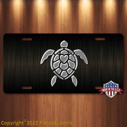 SEA TURTLE WITH HEART SHELL VANITY ALUMINUM LICENSE PLATE TAG FAUX ...