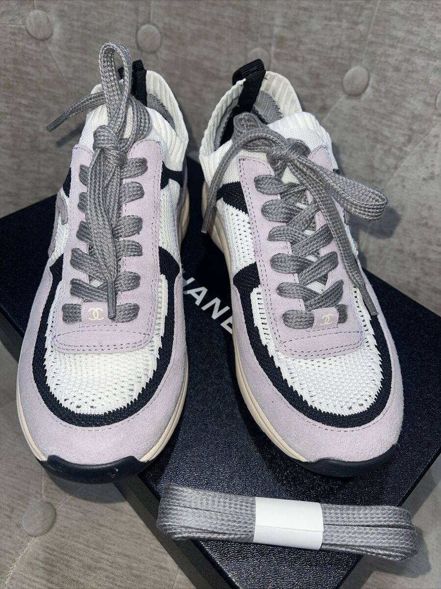 Chanel 22C White Black Purple Knit/ Suede Calfskin CC Logo Chanel 22C White Black Purple Knit/ Suede Calfskin CC Logo