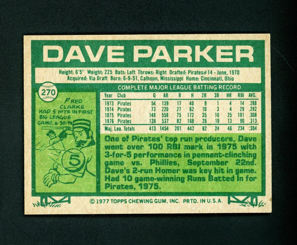 Dave Parker 1977 Topps - Pittsburgh Pirates #270 EX-MT | eBay