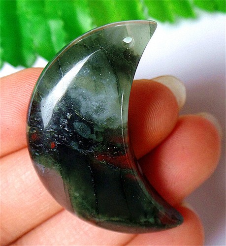 40x19x7mm Natural Red and Gray Africa Bloodstone Reiki Moon Pendant ...