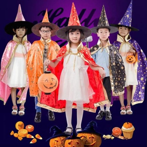 2Pcs/Set Kids Childrens' Halloween Costume Witch Cloak Cape and Hat ...