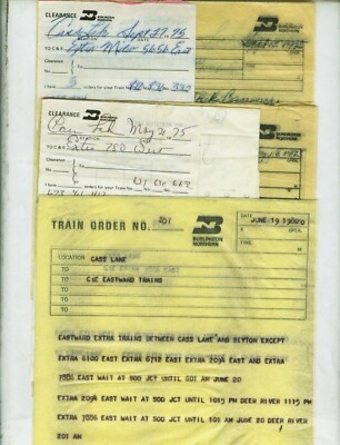 BURLINGTON NORTHERN RAILROAD TRAIN ORDERS (18) CASS LAKE, MINNESOTA ...