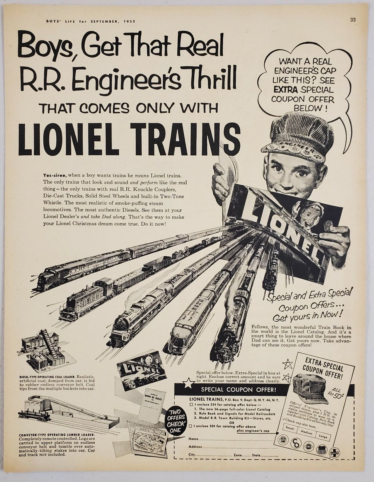 1952 Print Ad Lionel Train Sets Happy Boy Plays Engineer New York,NY ...