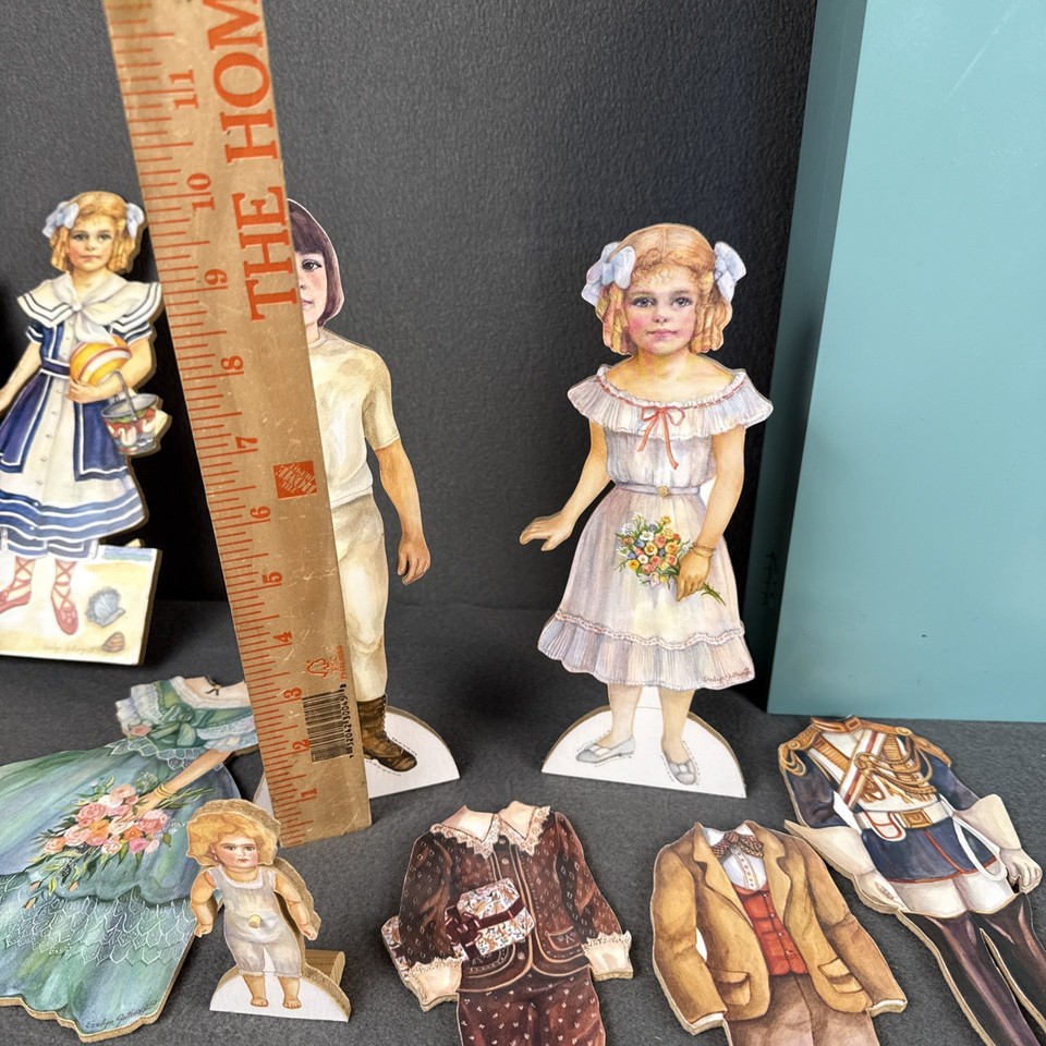 60pc Handmade Vintage Paper Girl & Boy Doll Set in Box Solid Wood! | eBay