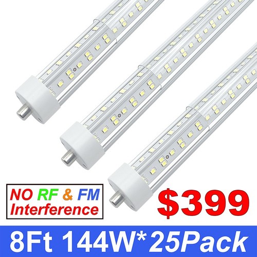 25 Pack 8Ft Led Bulb Single Pin 144W 6500K T8 T12 Fluorescent ...