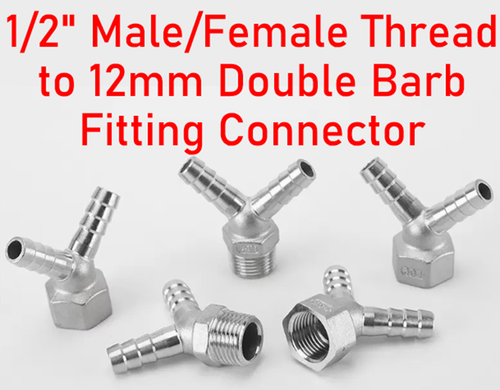 1/2" Thread to Double Barb Fitting Connector 304#Stainless Steel Y ...