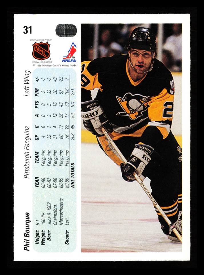 Phil Bourque 1990-91 Upper Deck Hockey NHL #31c Pittsburgh Penguins | eBay