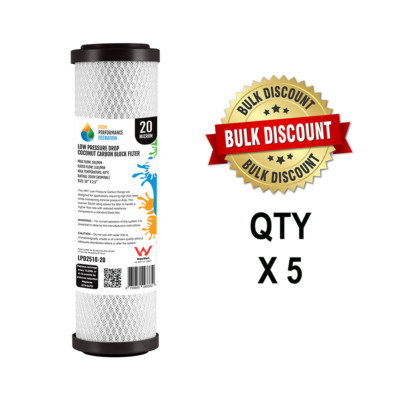 5x Low Pressure Drop Carbon Block Water Filters 10" x 2.5" 20 Micron (4 ...