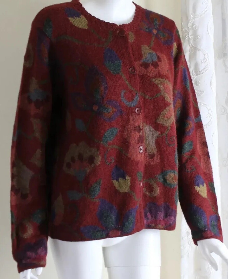 Peruvian Connection Sz M Rust 100% Alpaca Floral Art-… - Gem