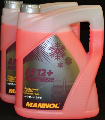 2x5 Liter MANNOL ANTIFREEZE AF12+ Kühlerfrostschutz ROT -40°C Ford Opel ...