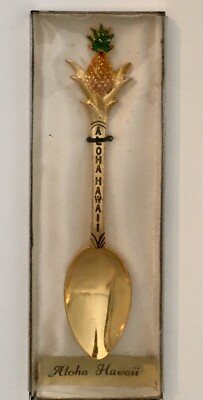 "ALOHA HAWAII" SOUVENIR COLLECTOR SPOON GOLD TONE WITH PINEAPPLE TOP ...