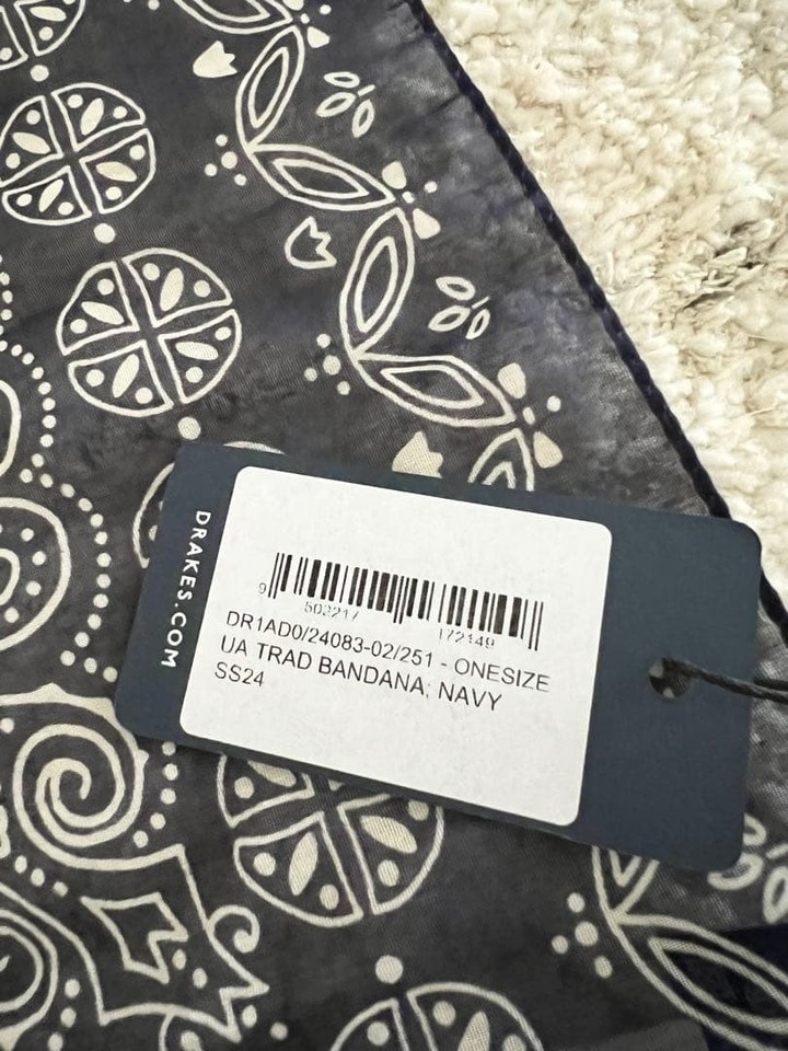 DRAKE'S Bandana Print Cotton Silk Scarf in Navy | eBay