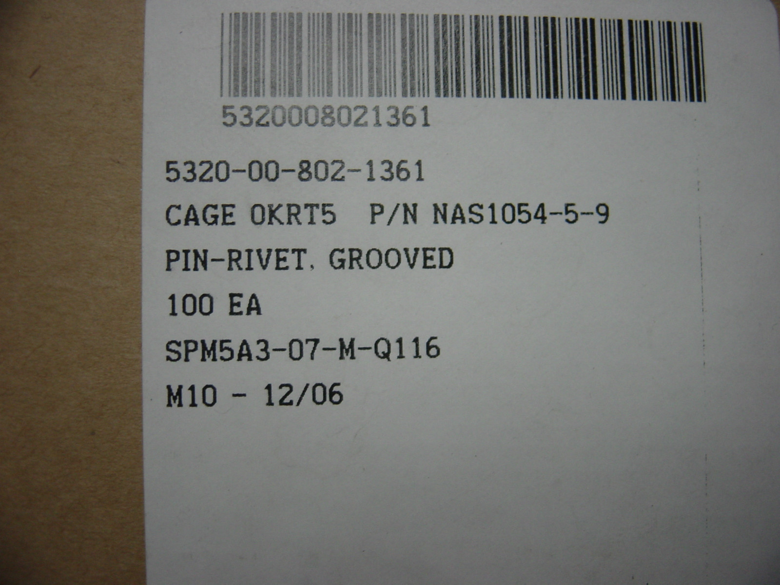 100 Aircraft pin rivet grooved NAS1054-5-9 5/32 x1/2 steel plated C130 ...