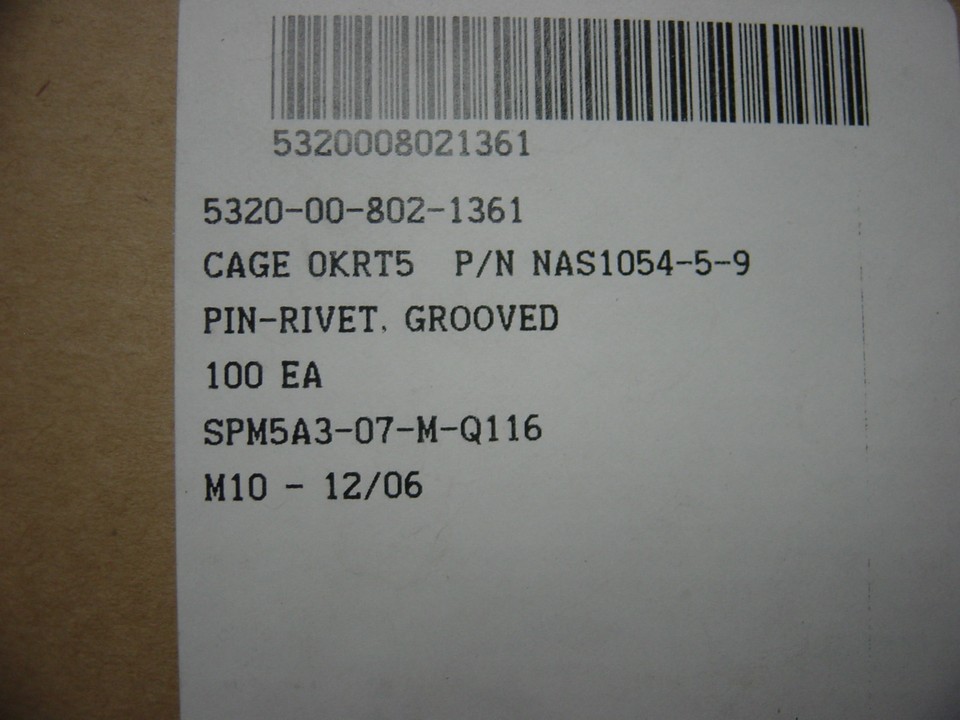 18 Aircraft metal pin rivet NAS1054 5 9 5/32 x 1/2 steel plated C130 AH ...