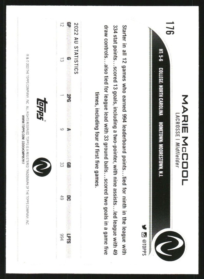 2023 Topps Athletes Unlimited #176 Marie McCool | eBay