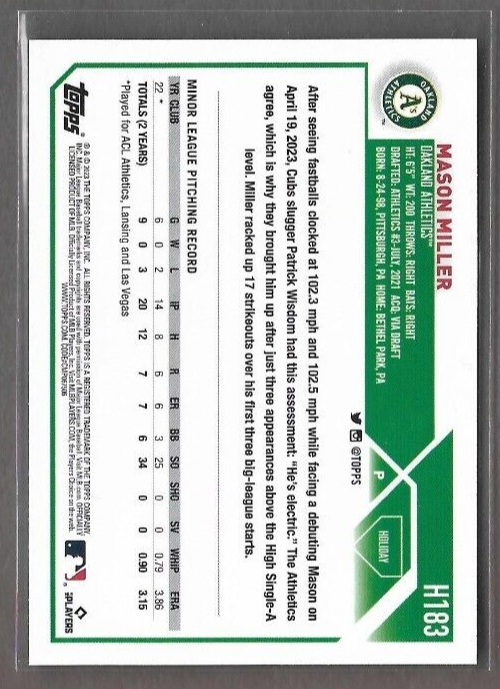 2023 Topps Holiday Mason Miller ROOKIE RC Oakland Athletics A's #H183 ...