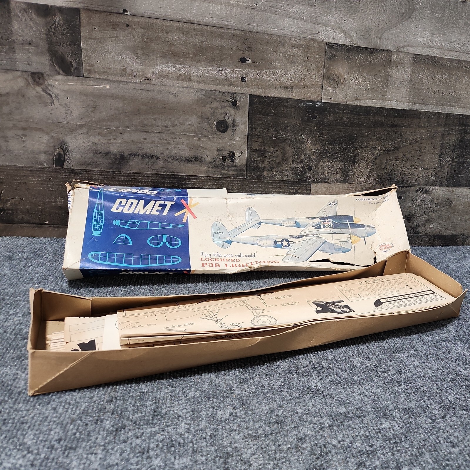 Vintage Comet BALSA P-38 Lightning Model Airplane Kit not Assembled | eBay