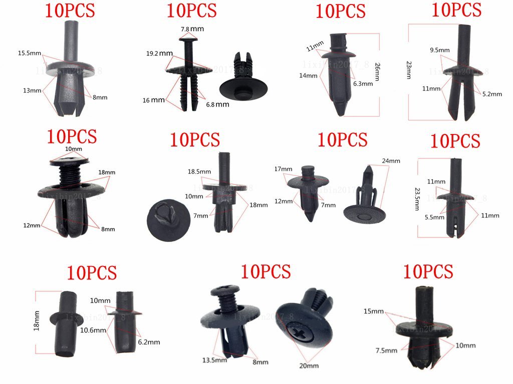 110pcs Clips Retainer Pin Rivet Trim Panel Mountings Bracket Screws 11 ...