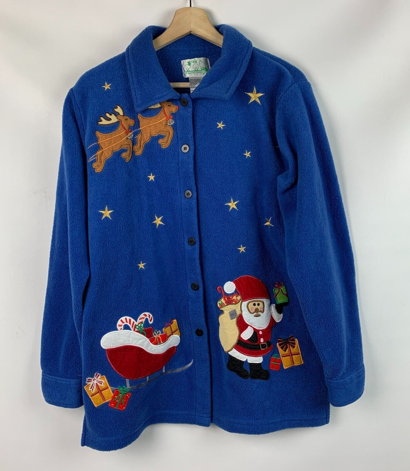 Quacker Factory Jacket Santa Reindeer Blue Fleece Col… - Gem