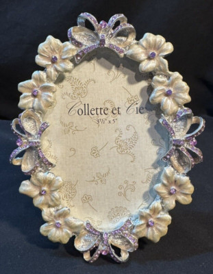 Collette Et Cie Picture Frame Purple Ribbon White Flowers | eBay