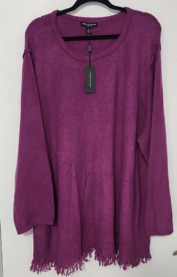 Cable & Gauge Woman ORCHID Color SWEATER WITH FRINGE NWT 3x lightweight ...