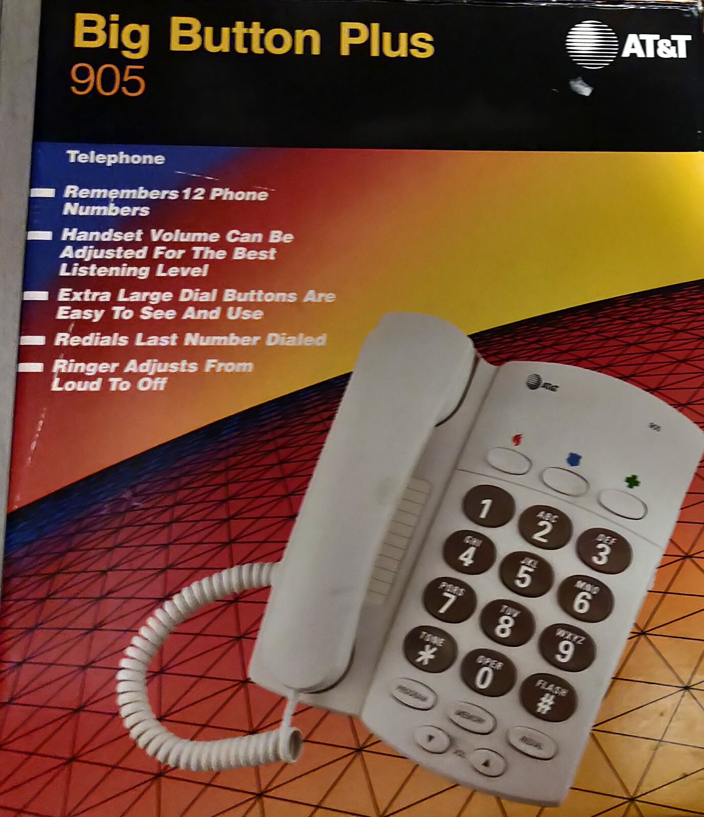 Big Button Plus Telephone 905 AT&T Phone With Cord One Touch Dialing ...
