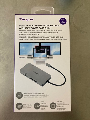 TARGUS USB-C 4K Dual Monitor Travel Dock with 100W Power Pass-Thru ...