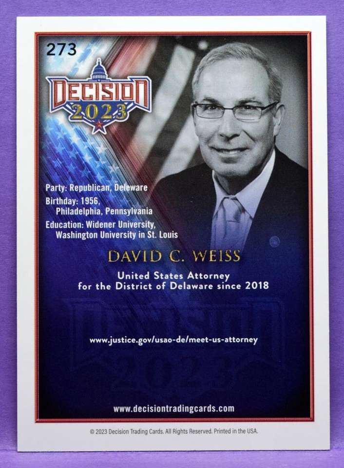 David C. Weiss Decision 2022 Update GOLD FOIL CAPITOL PARALLEL #273 #'d ...