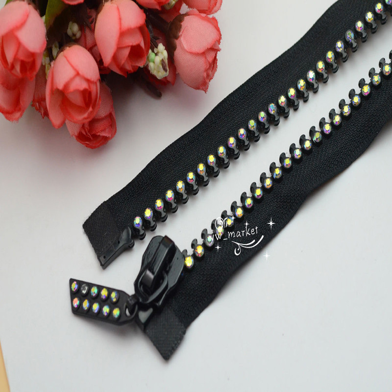 Rhinestone Zipper 60cm 2row Silver Gold Crystal AB Clothes Jacket Sew ...