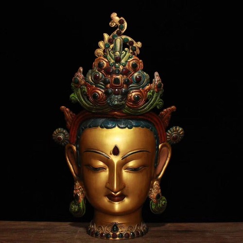 Rare Chinese Bronze Inlay Turquoise Tara Buddha Goddess Head Mask Mask ...