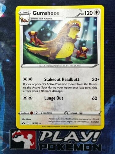 Gumshoos 118/159 Non Holo Rare Crown Zenith Pokemon TCG Card NM ...
