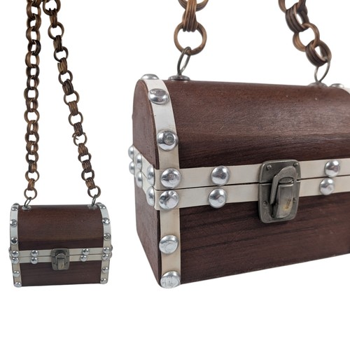 Vtg 60s Wood Box Purse Pirate Treasure Chest Hong Kong Encore Rattan ...