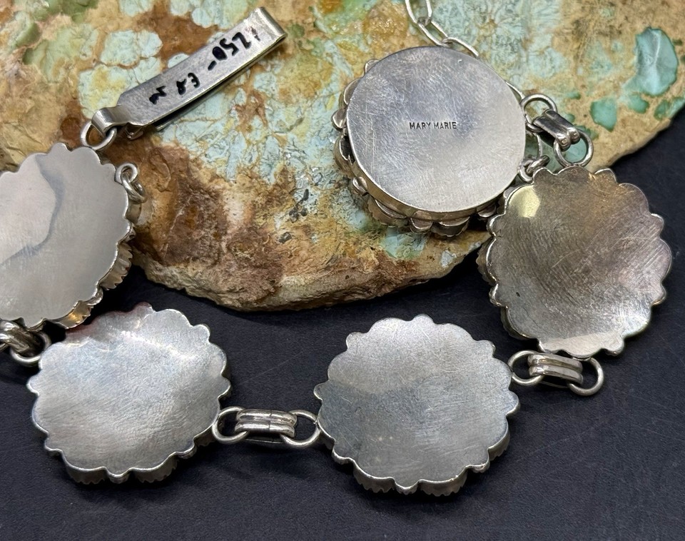 AMAZING Navajo Mary Marie Lincoln Sterling & Oxblood Red Coral Cluster ...