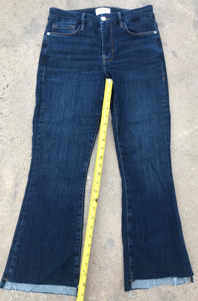 FRAME Le Crop Mini Boot Jeans Size 27 Dark Blue Denim Raw Cut Off ...