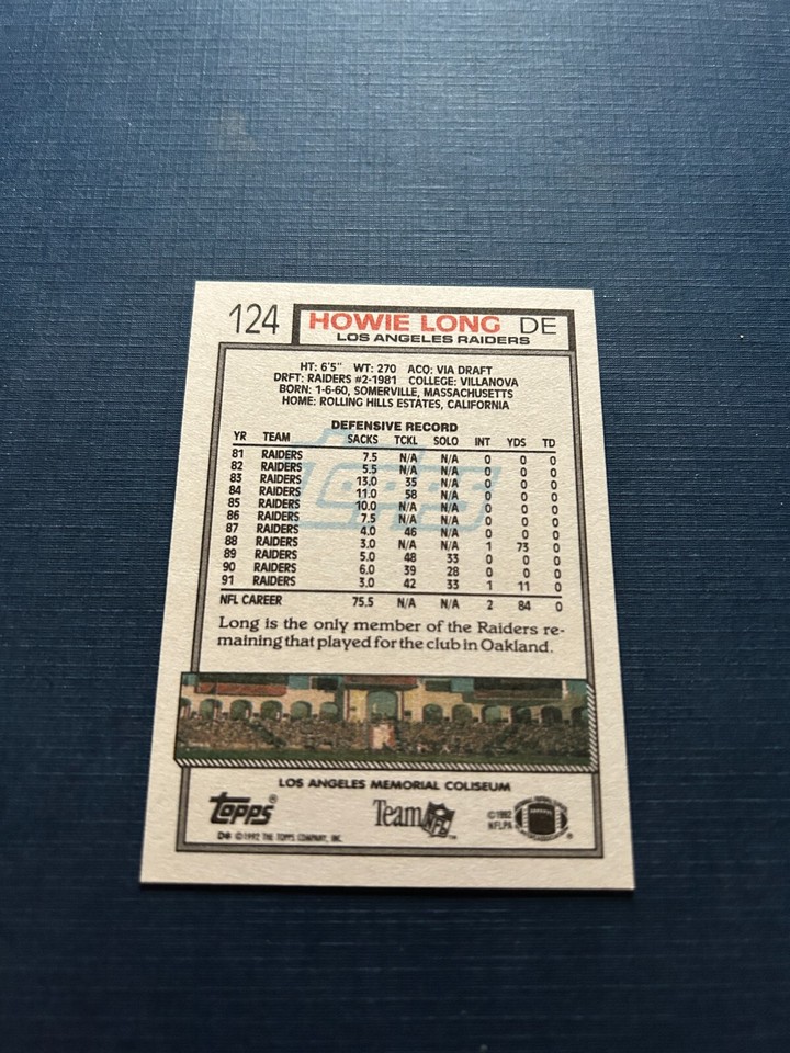 1992 Topps Football Howie Long #124 HOF Factory Set Break NM-MT | eBay