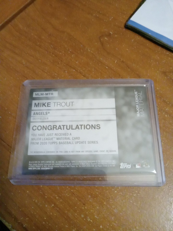 2020 Topps Update Mike Trout MLM-MTR Material Card | eBay