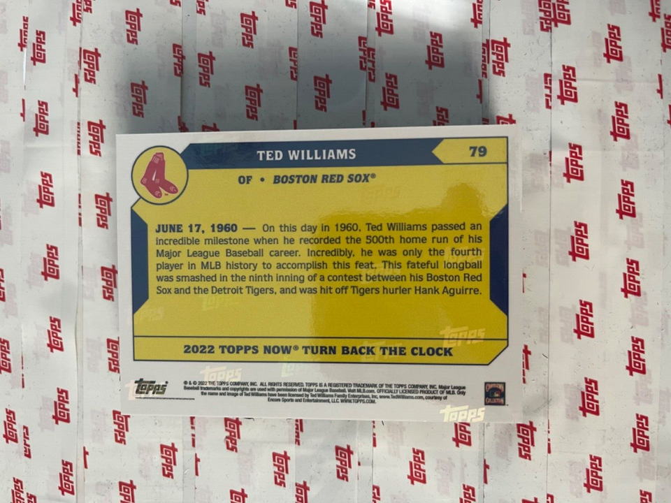2022 TOPPS TURN BACK THE CLOCK #79 TED WILLIAMS BOSTON RED SOX 500TH ...