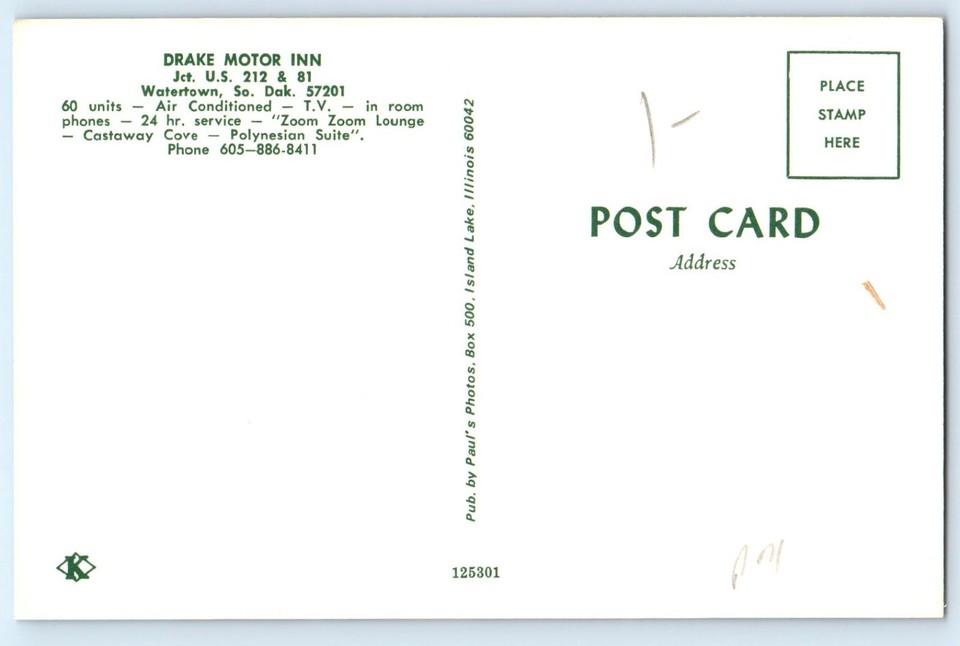 c1960 Watertown South Dakota SD Vintage Postcard Drake Motor Inn Room ...