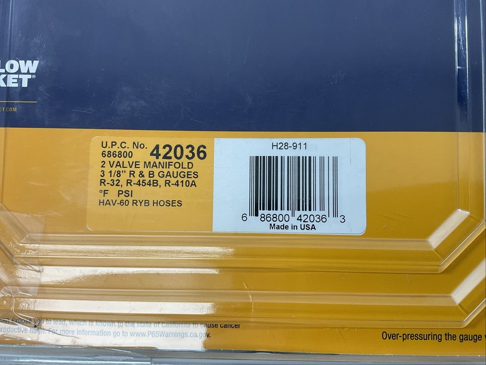 Yellow Jacket 42036 A2L Brass Manifold with 60" Hoses RYB for R32/454B ...