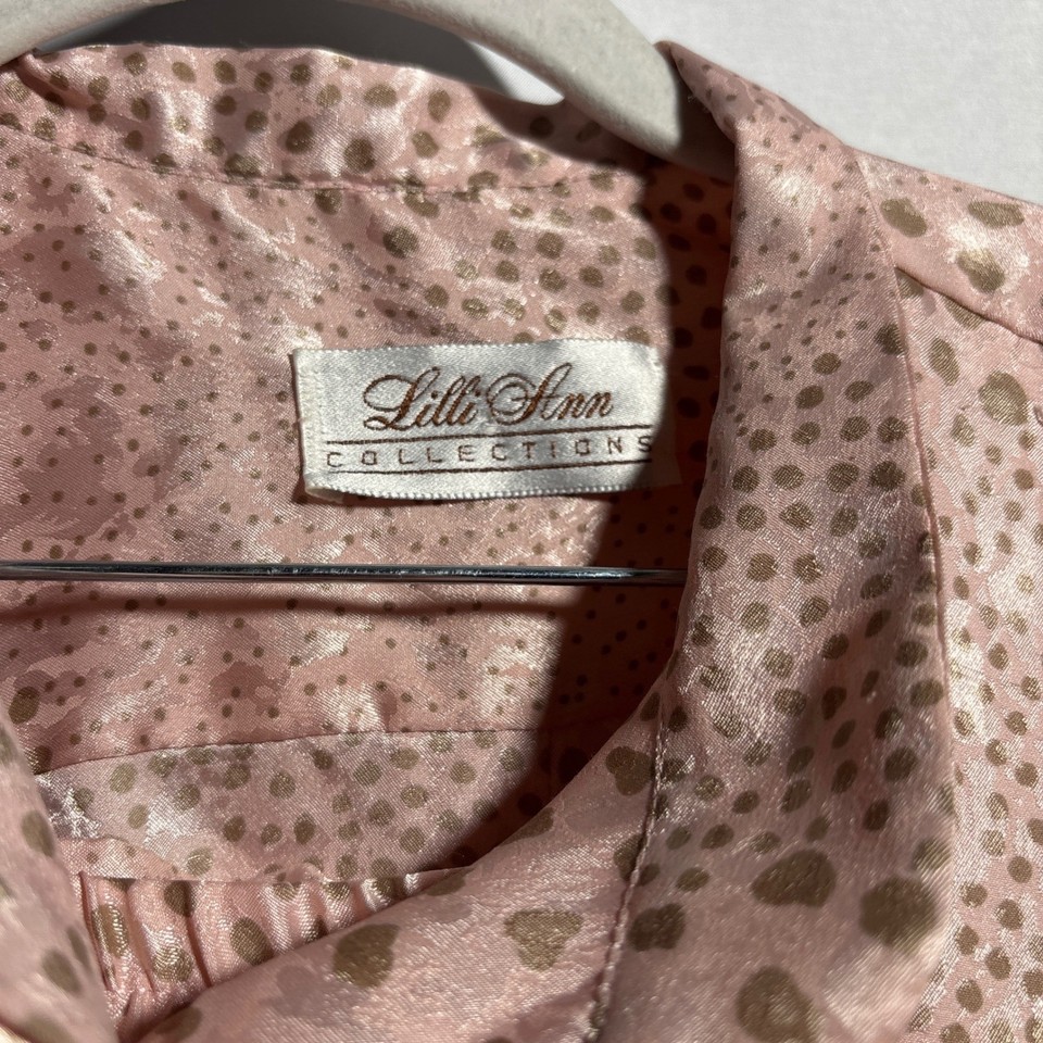 VTG Lilli Ann Pink Leopard Print Satin Button Up Top Skirt Set Union ...