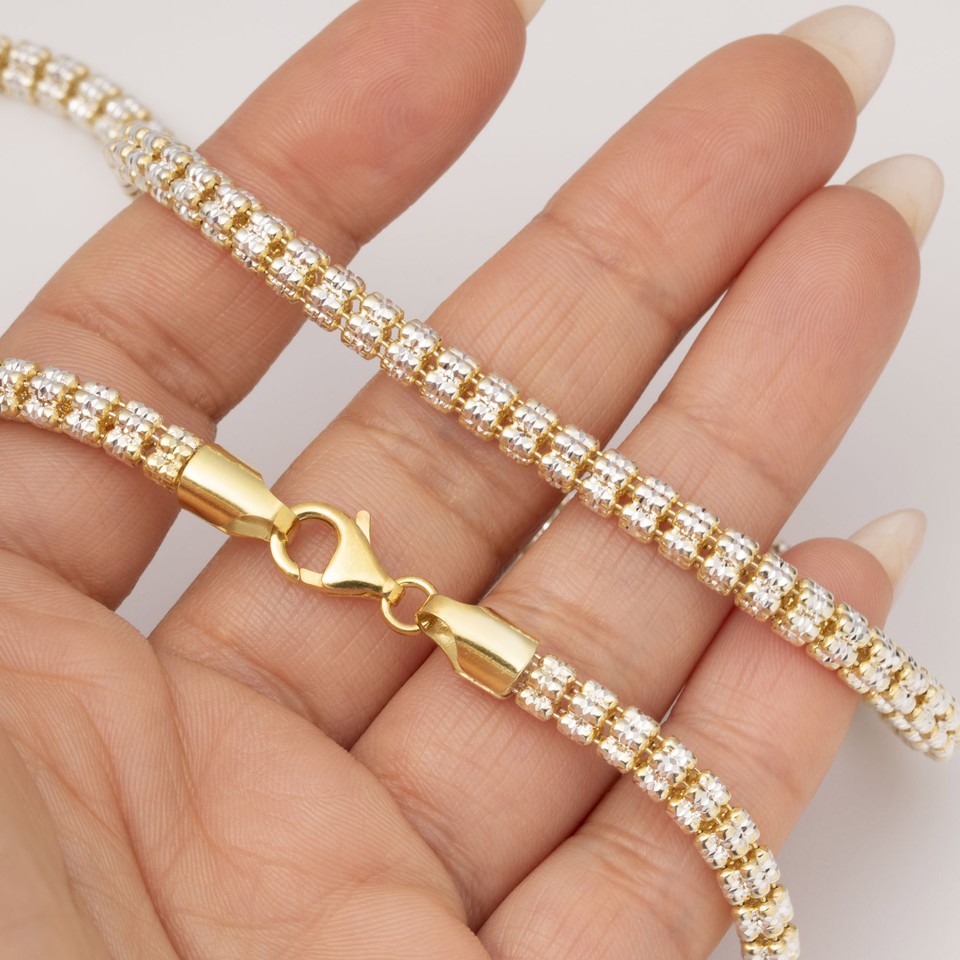 5mm Two-Tone Ice Link Chain 14K Yellow Gold-Plated Silver 925 Italy | eBay